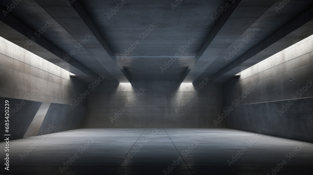 Empty concrete garage background, abstract interior of gray warehouse ...