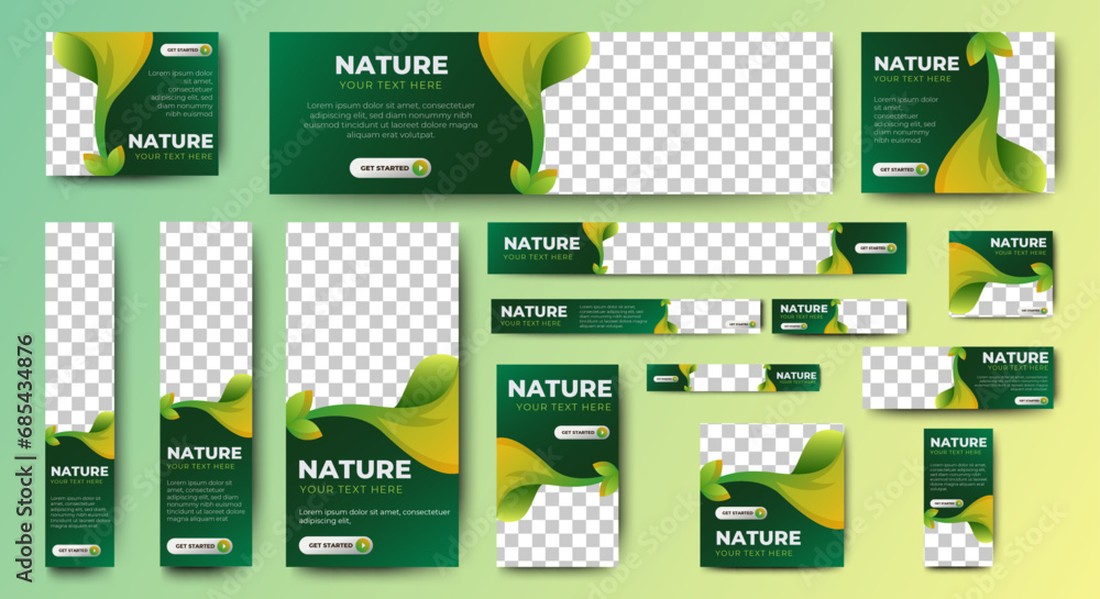 Nature banner design web template Set, Horizontal header web banner ...