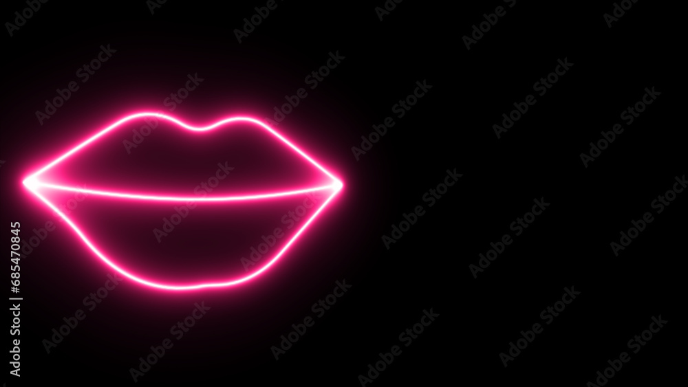 Neon lips signs over black background. Lip shape neon illustration ...