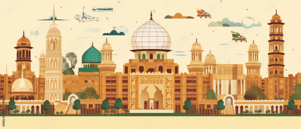 Pakistan Famous Landmarks Skyline Silhouette Style, Colorful, Cityscape ...