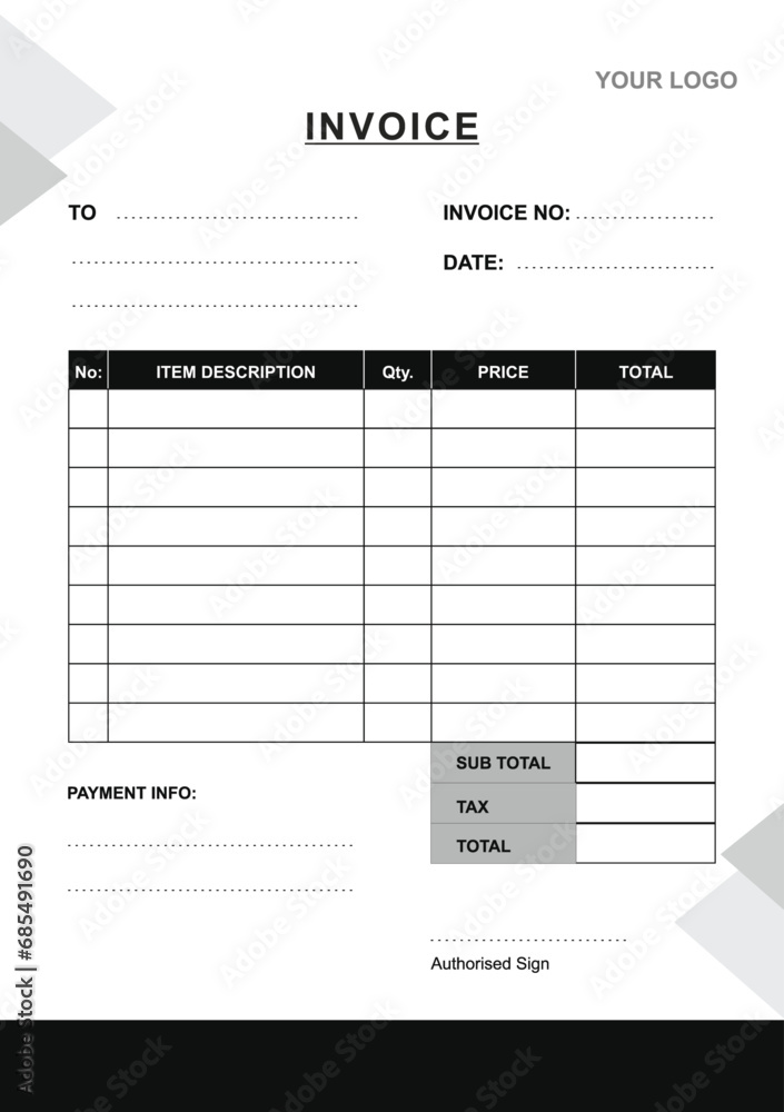 Basic Invoice, Bill, Cash Receipt Vector Design Template. Ready to use ...