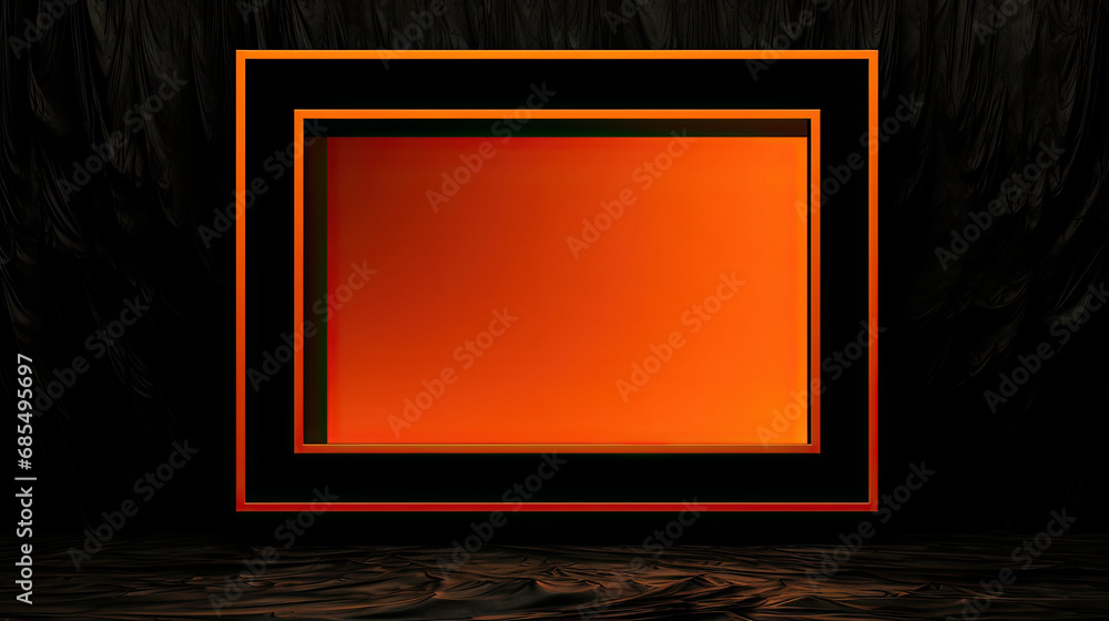 orange border frame on black background blank template mockup ...