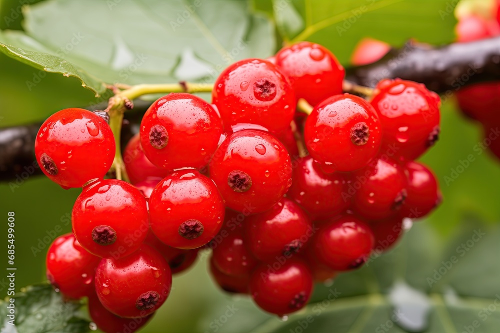 Red Viburnum Closeup Of Red Edible Berries A Bunch Cluster Of Snowball Berries Dew On