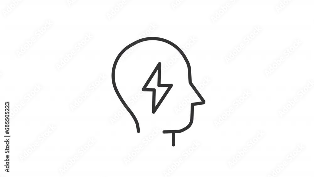 Stress line animation. Head and lightning bolt animated icon. Mental ...