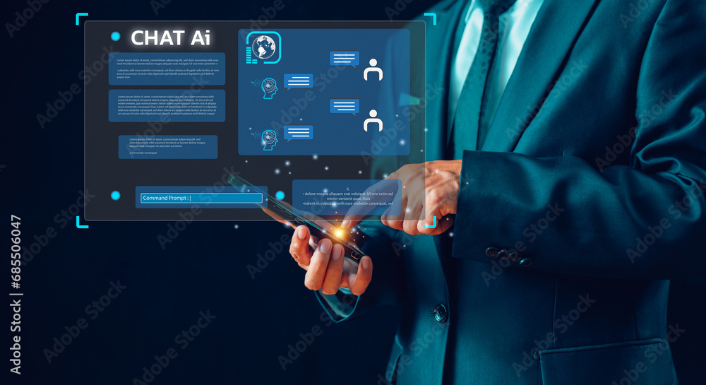 Businessman chat with Ai technology on smartphone screen, Chatbot message answer customer ...