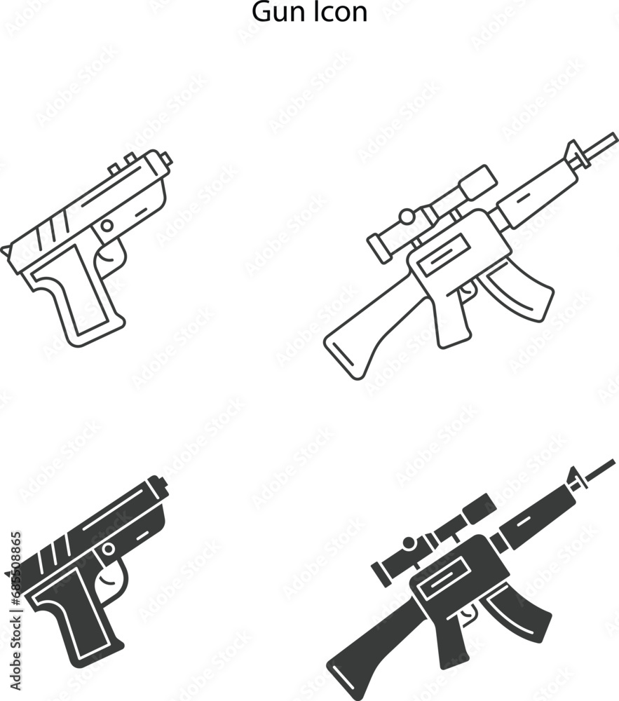 Pistol Gun outline Icon and Vector icon Illustration on the white ...