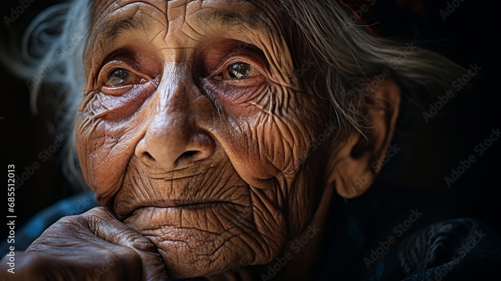 The serene expression of contentment on an elderly person's face ...