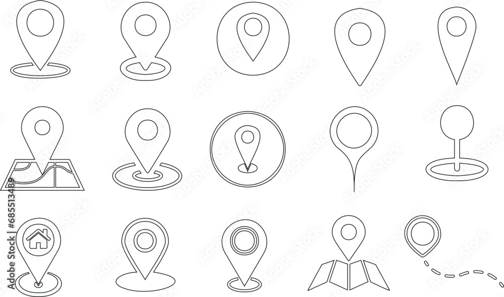 Location icon line art, vector illustration, black and white, perfect ...