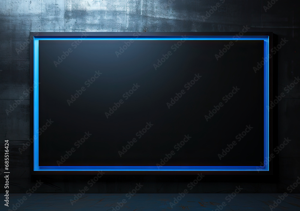 blue border frame on black background blank template mockup chalkboard ...