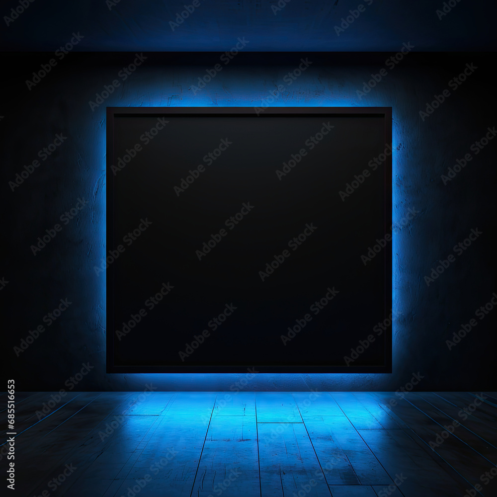 blue border frame on black background blank template mockup chalkboard ...