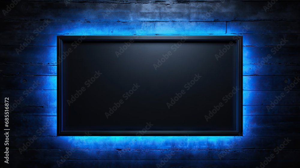 blue border frame on black background blank template mockup chalkboard ...