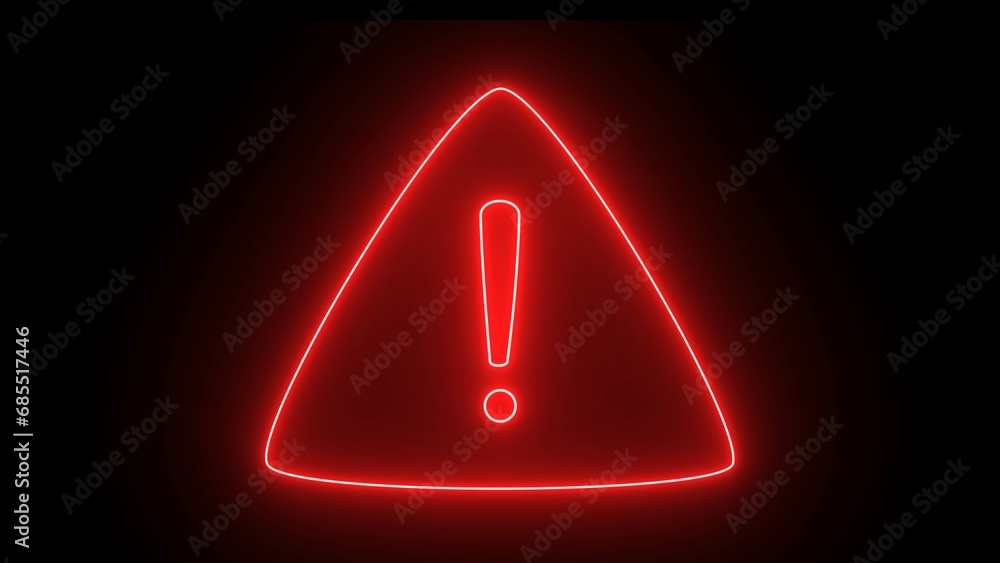 Red color neon warning sign on the black background. Neon light ...
