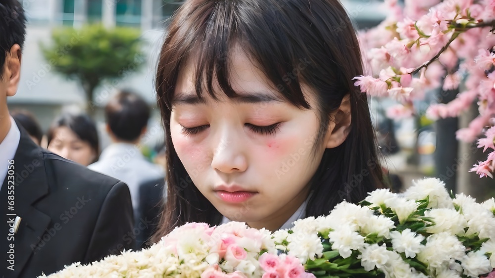 Sad Asian Woman In Funeral Ceremony Background Stock Photo | Adobe Stock