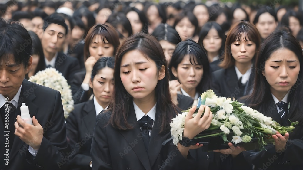 Sad Asian Woman In Funeral Ceremony Background Stock Photo | Adobe Stock