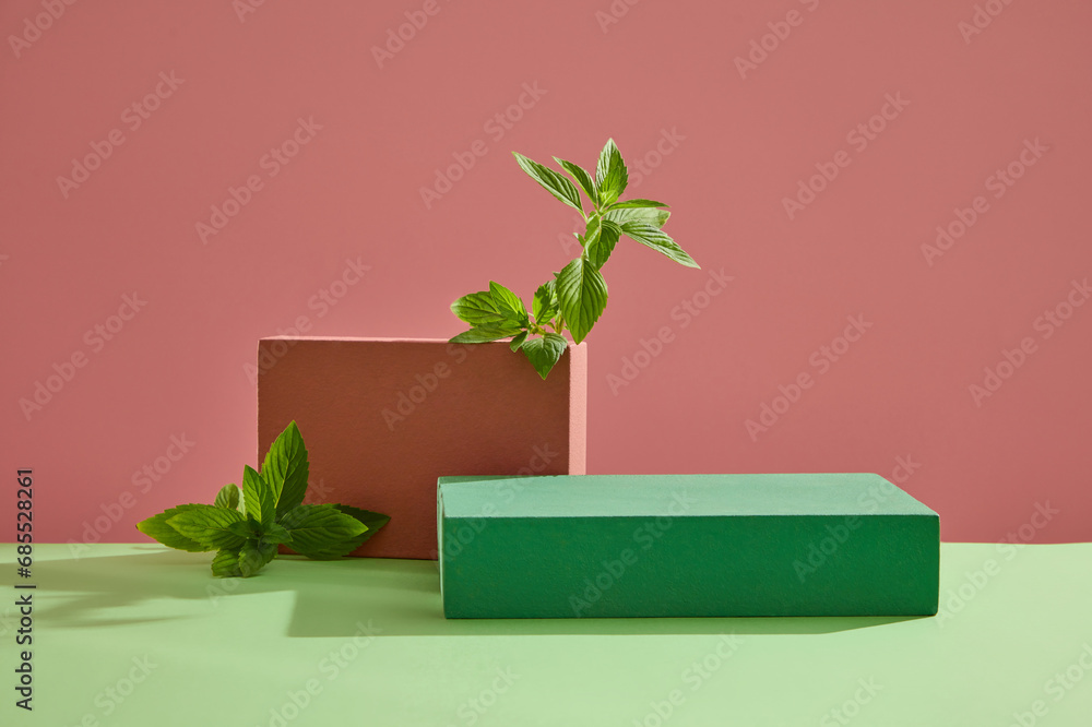 Blank minimalist empty showcase template. Red and green rectangular ...