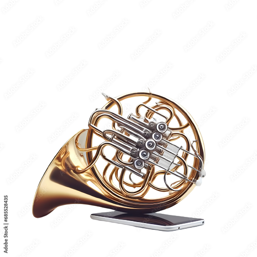 An isolated french horn musical instrument cutout object on transparent ...