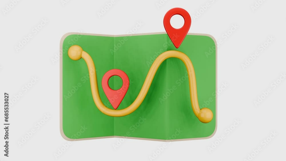 Stylized map with path and location simple looped animation ...