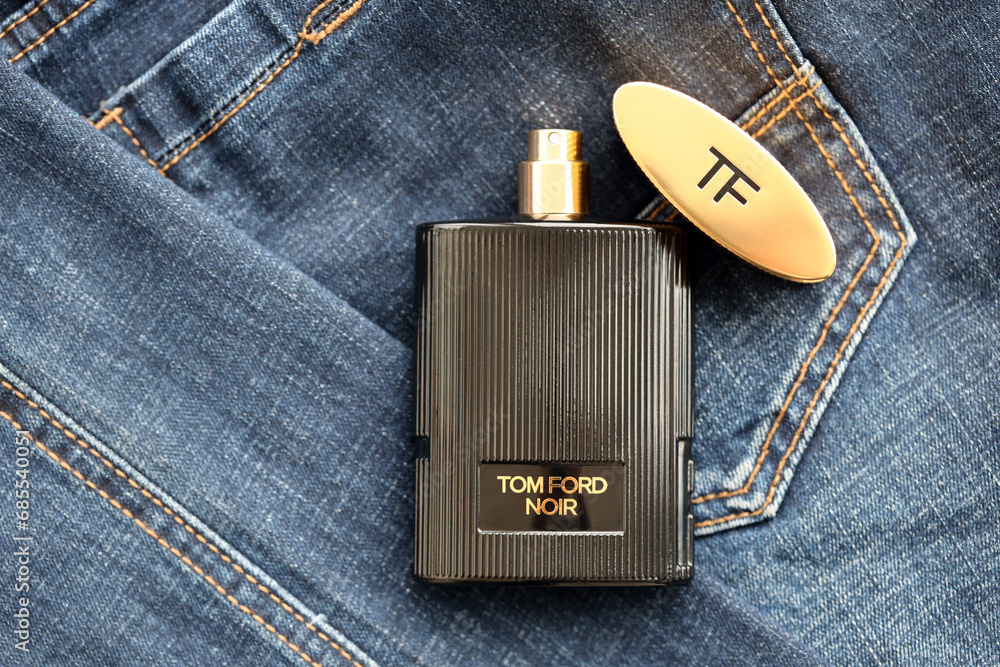 KYIV, UKRAINE - OCTOBER 31, 2023 Tom Ford Noir perfume bottle. Tom Ford ...