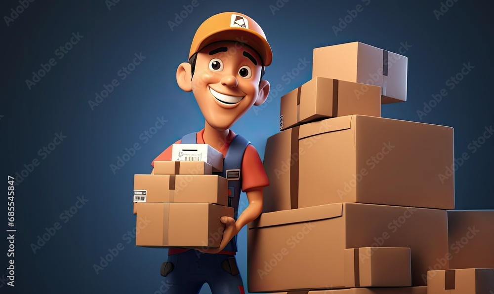 Courier with box, 3d man character. Postman carry mail or package. Male ...