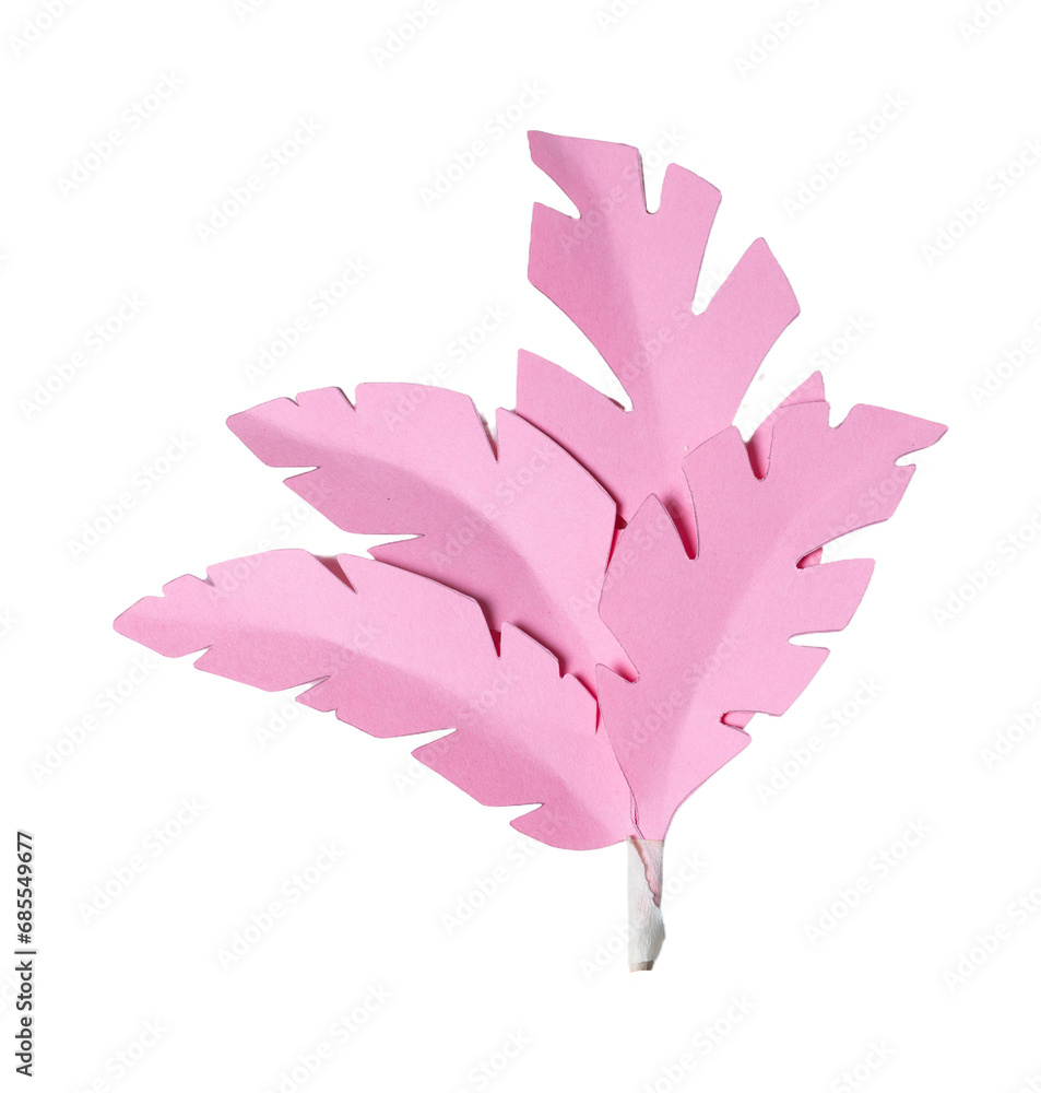 Handmade paper pink palm leaves, isolated on white or transparent ...