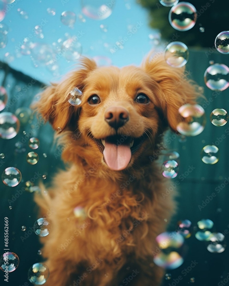 Dog with bubbles Stock Photo | Adobe Stock