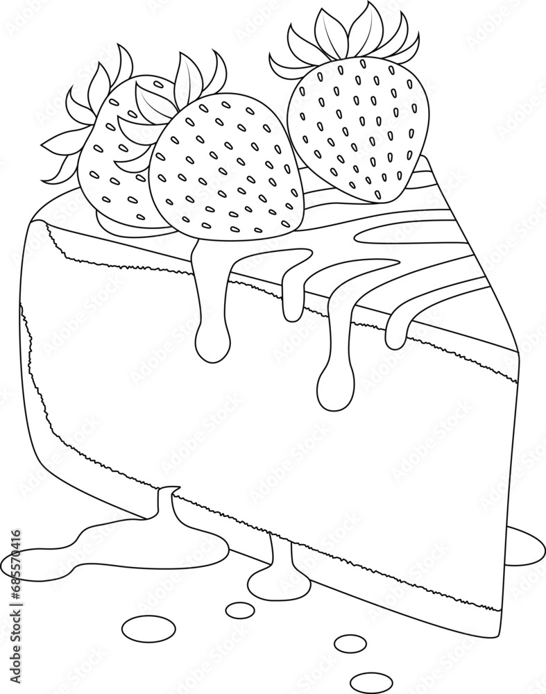 Hand-drawn illustration of strawberry cheesecake coloring page for kids ...