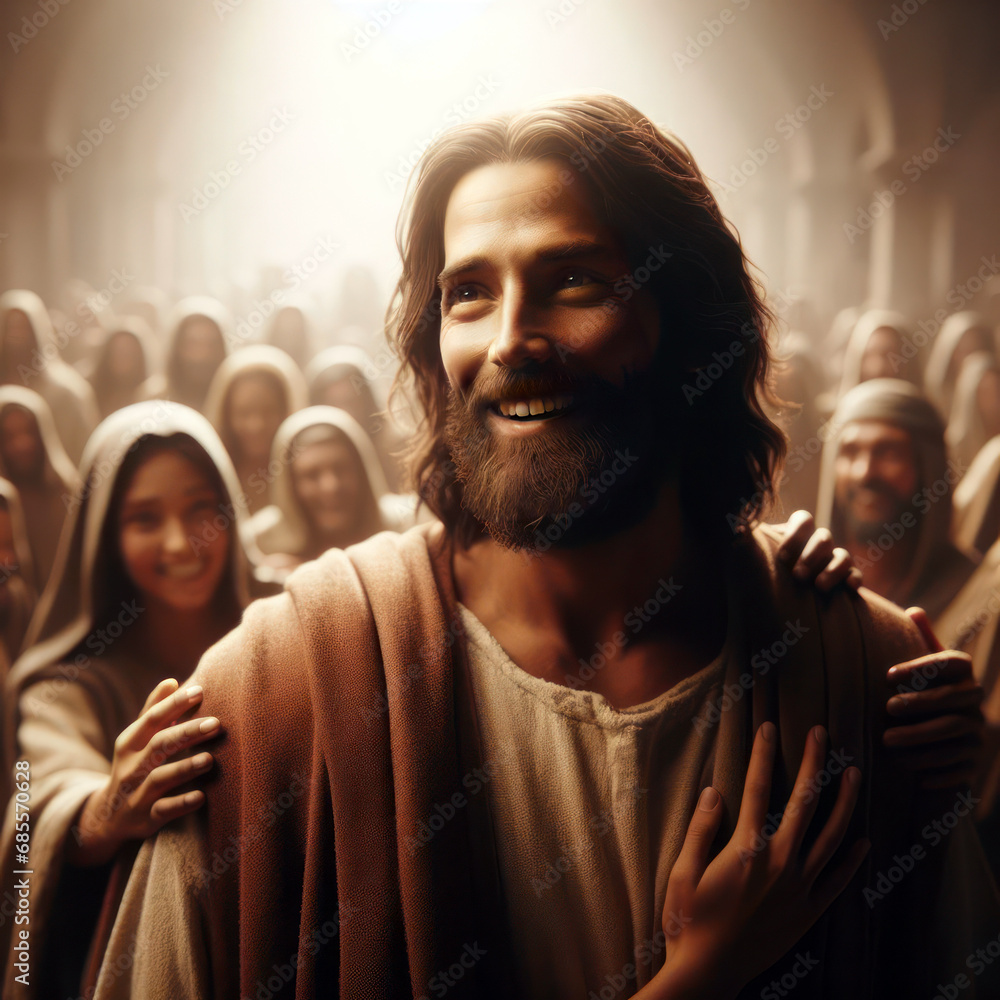 jesus christ spreading love and wisdom amongst the common people Stock ...
