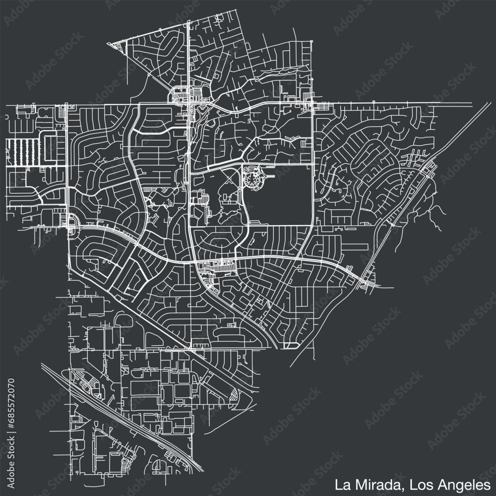 Detailed hand-drawn navigational urban street roads map of the CITY OF ...