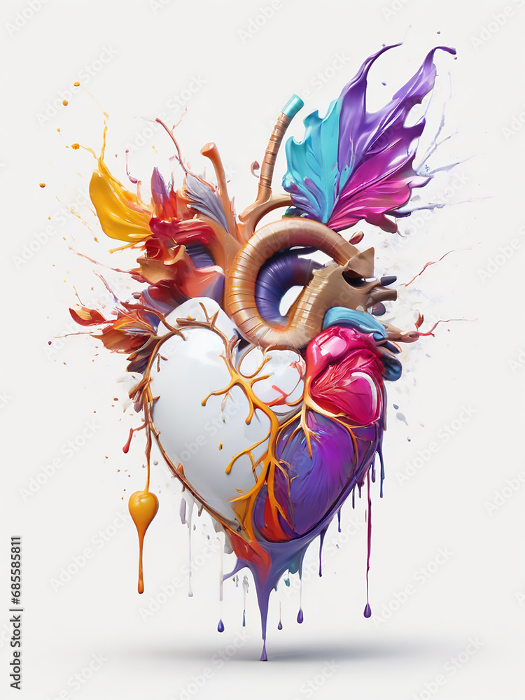 Color splash human heart isolated in white background Ai art Stock ...
