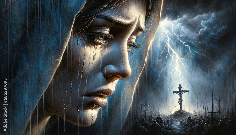 The Virgin Mary's Face of Sorrow: In the distance is the Cross of Jesus ...