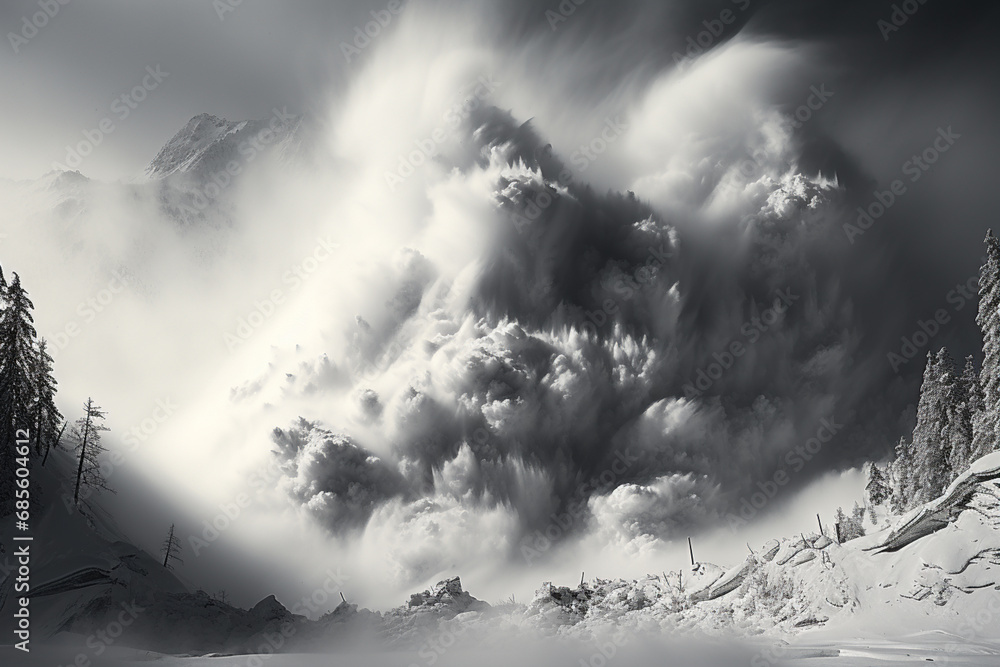 Dramatic image capturing the billowing powder cloud of an avalanche in ...