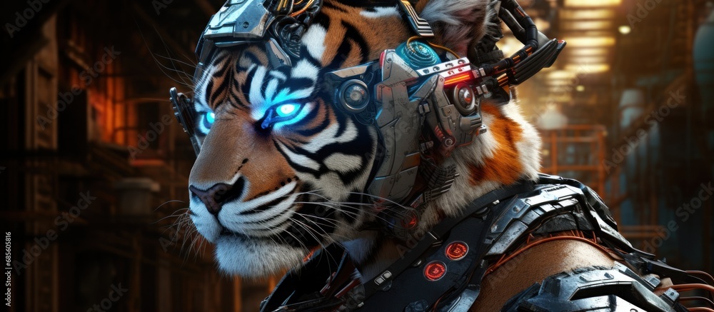 cyberpunk style cyborg tiger robot background wallpaper ai generated ...