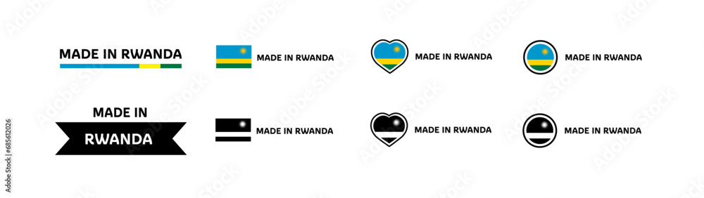 Made in Rwanda icons. Different styles, Made in Rwanda square, heart ...