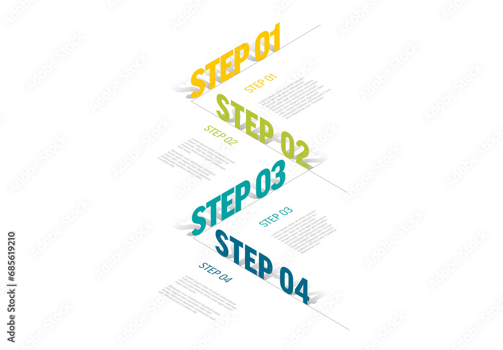 Four color isometry steps elements template on white background Stock ...