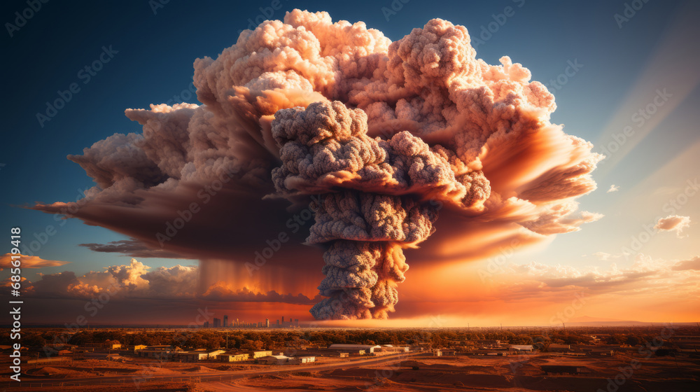 Nuclear bomb detonation photorealistic illustrations. Nuclear explosion ...
