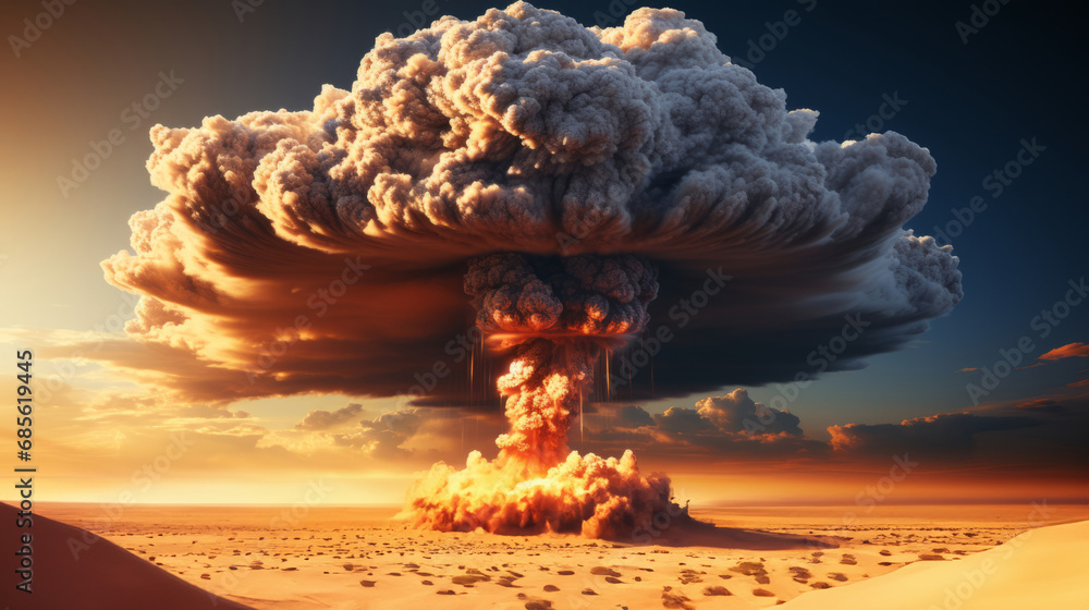 Nuclear bomb detonation photorealistic illustrations. Nuclear explosion ...