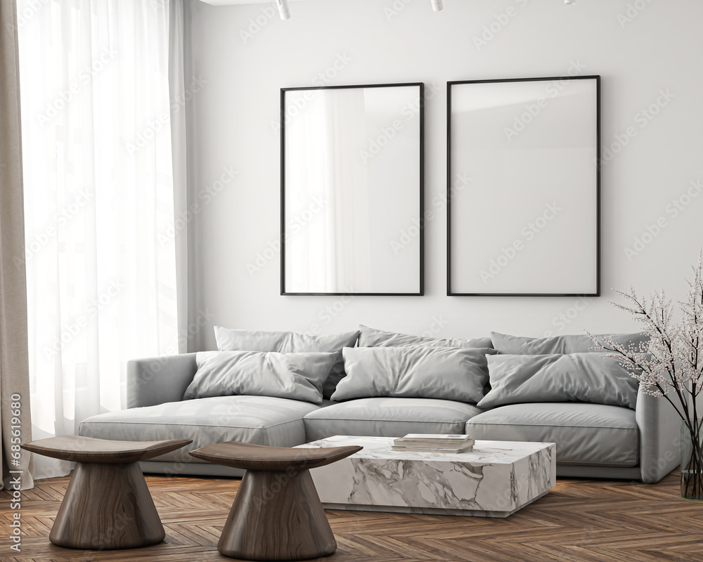 Frame mockup, ISO A paper size. Living room wall poster mockup ...