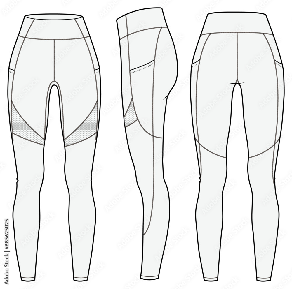 Women's legging Fashion Flat Sketch Vector Illustration, CAD, Technical ...