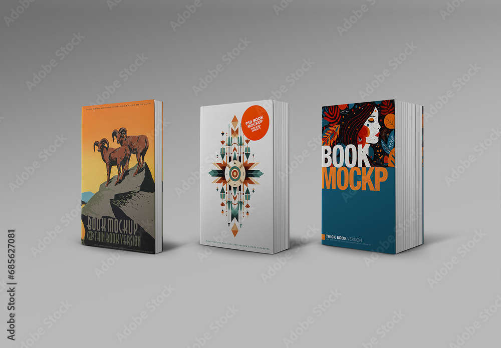 Book Mockup Thin Medium Thick Cover Pages Stock Template | Adobe Stock