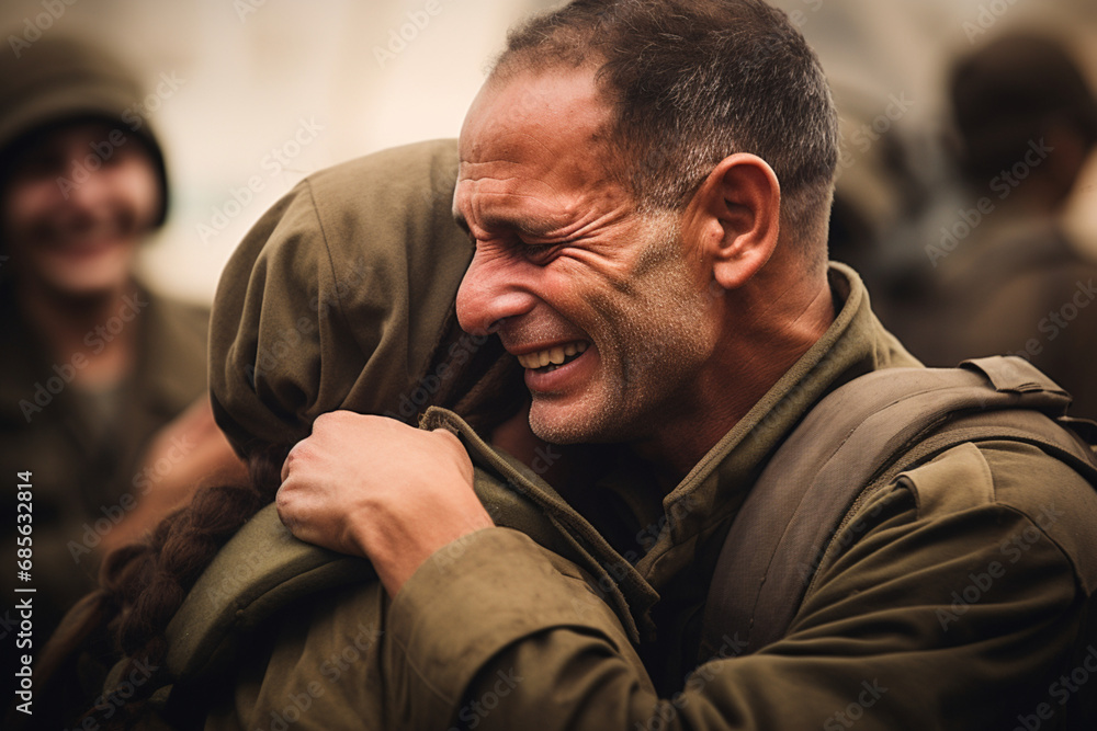 Soldier's family, a Israel soldier's emotional farewell to his family, capturing the nuances of ...