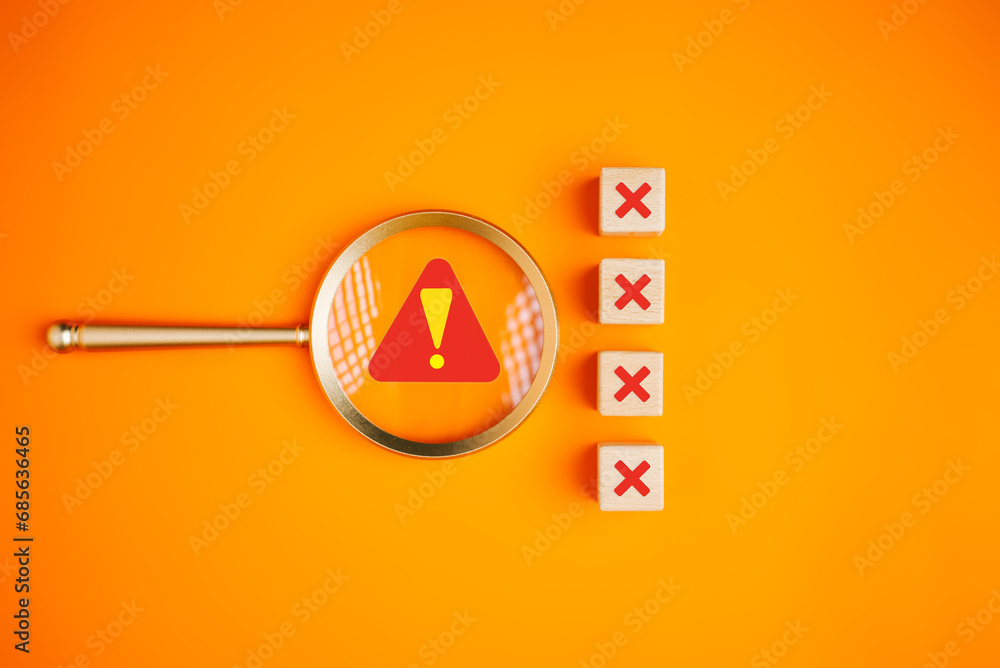 Exclamation mark caution sign and incorrect cancel icon for internet ...