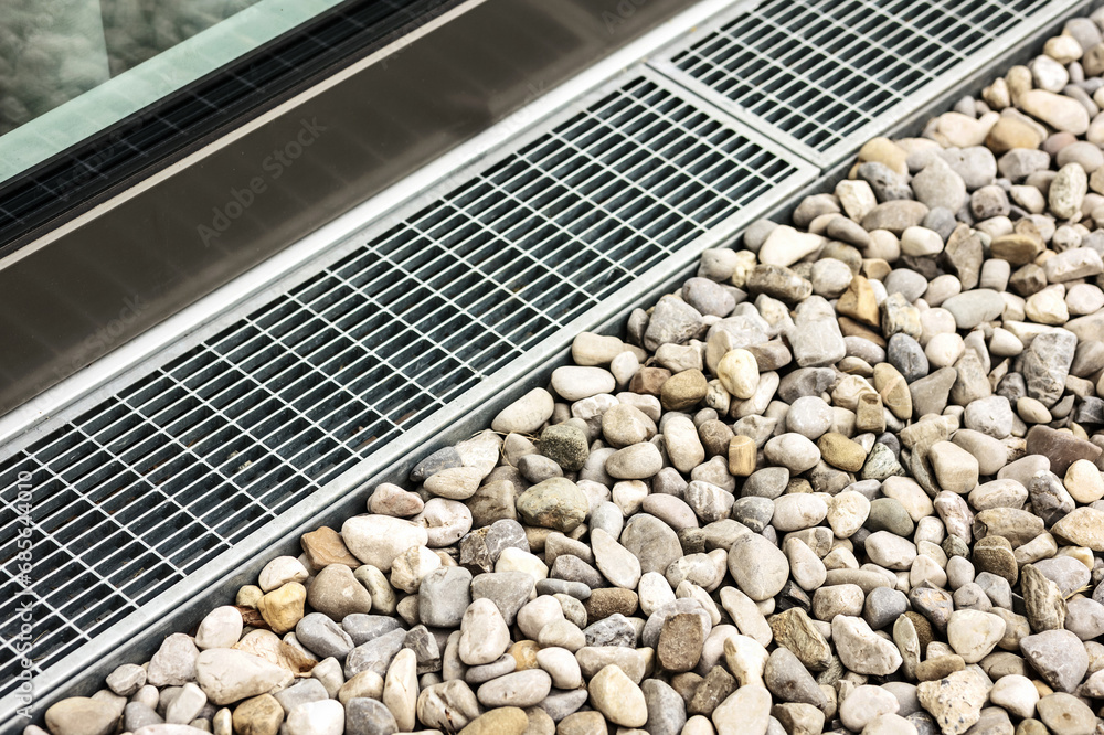Drainage Stone Gravel Floor around House Outside with Grid Grate by ...
