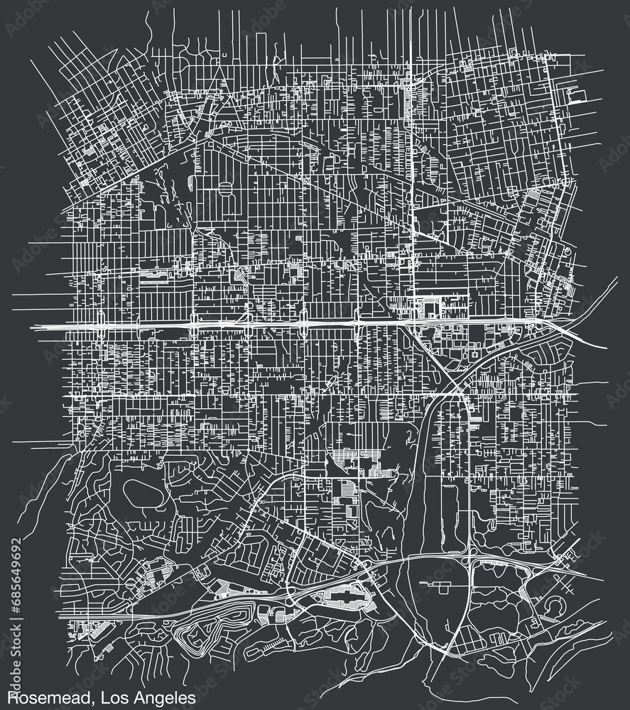 Detailed hand-drawn navigational urban street roads map of the CITY OF ...