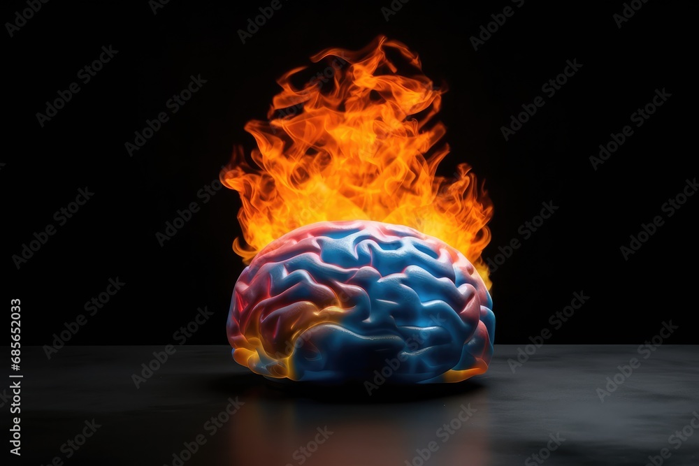 Human brain colorful dust smoke fire light bulb flash, genius, short ...