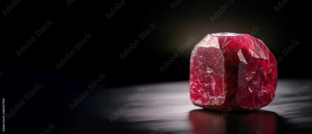 Red beryl is a rare precious natural stone on a black background. AI ...