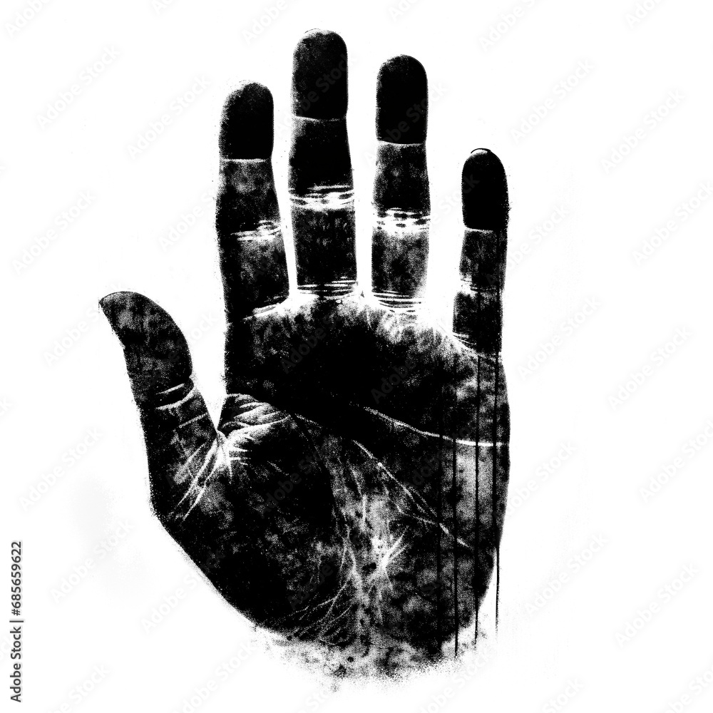 Black handprint isolated on a transparent background. Dactyloscopic ...