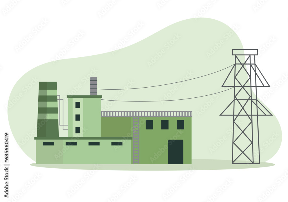 Power Plant Landscape Scene Transformer Column.Factory industry ...
