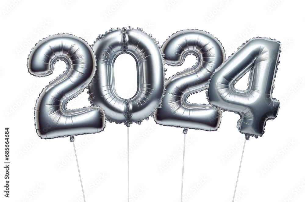 New Year 2024 celebration. Silver balloons. 2024 balloons. Isolated ...