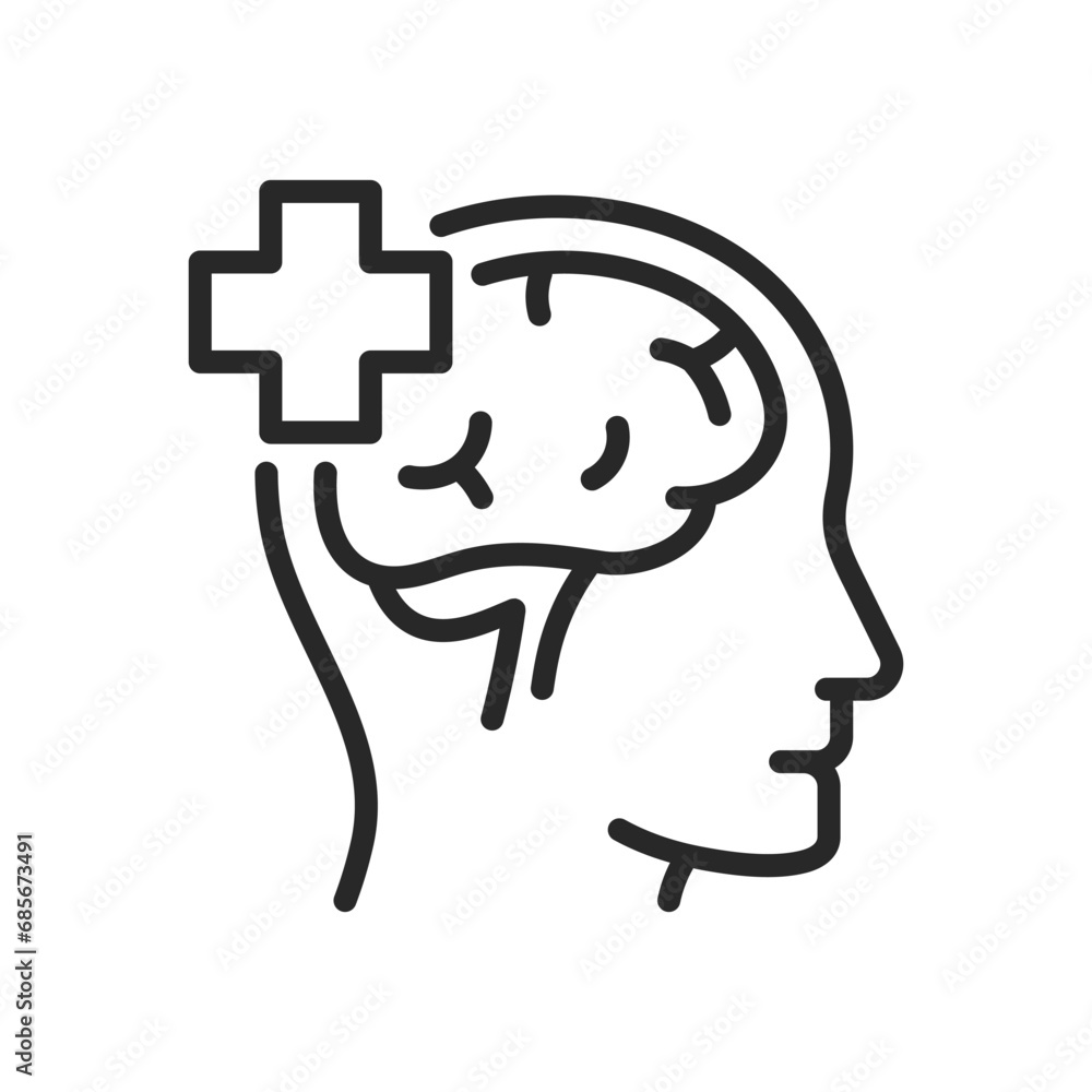 Neurological Help Icon Icon. Thin Linear Sign of Brain with Medical ...