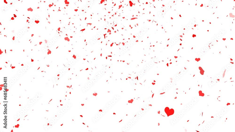 red love heart animation rain fall for valentine day with transparent ...